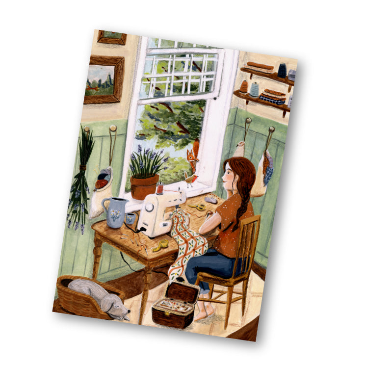 Kaart Het open raam – Illustrator under a blankie